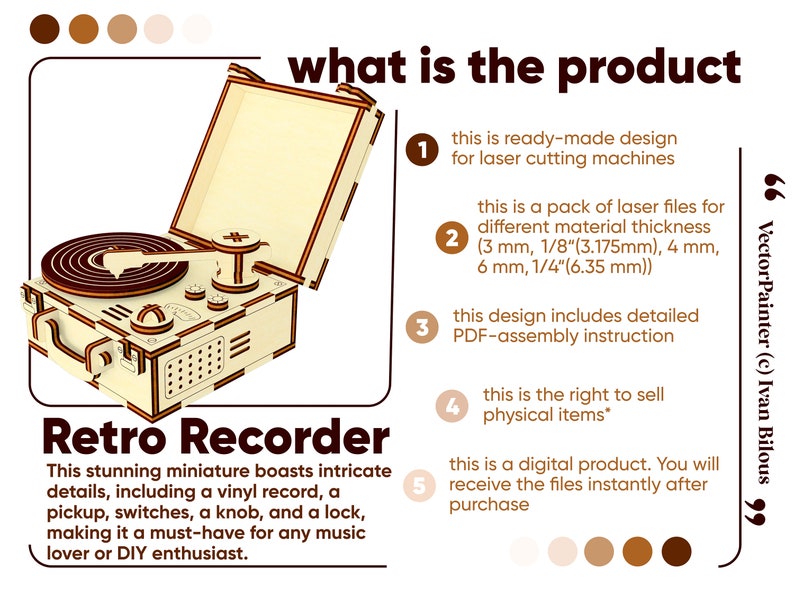Vinyl Retro Recorder - SVG Laser Cut File, Plywood Miniature Project ...
