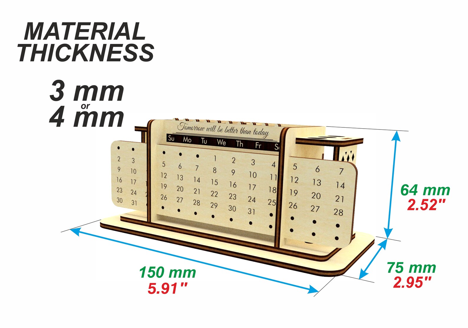 Eternal Calendar SVG Laser Cut Files Glowforge Pattern Desk | Etsy