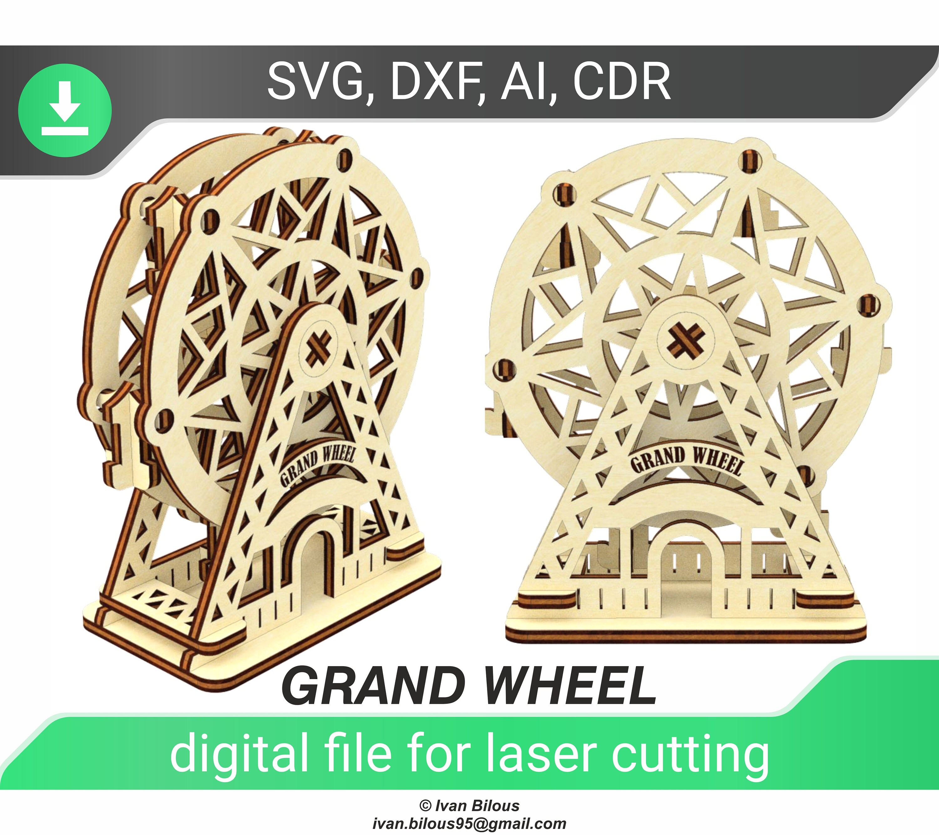 Glowforge svg cut file ferris wheel dxf files for laser cut | Etsy