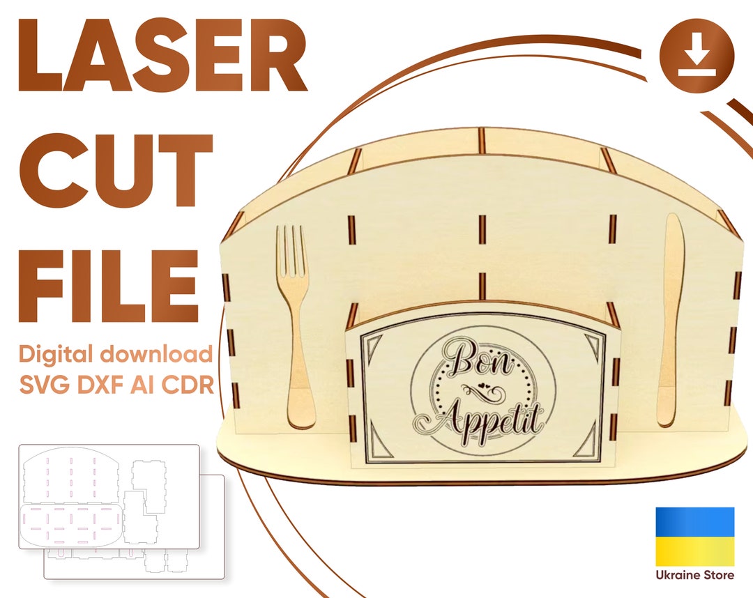 Cutlery Stand - SVG Laser Cut File, Digital Plan for Laser Cutting ...