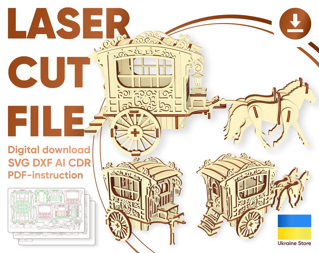 Carriage With Horses Laser Cut File: Nomad Wagon SVG DXF Plan - Etsy UK