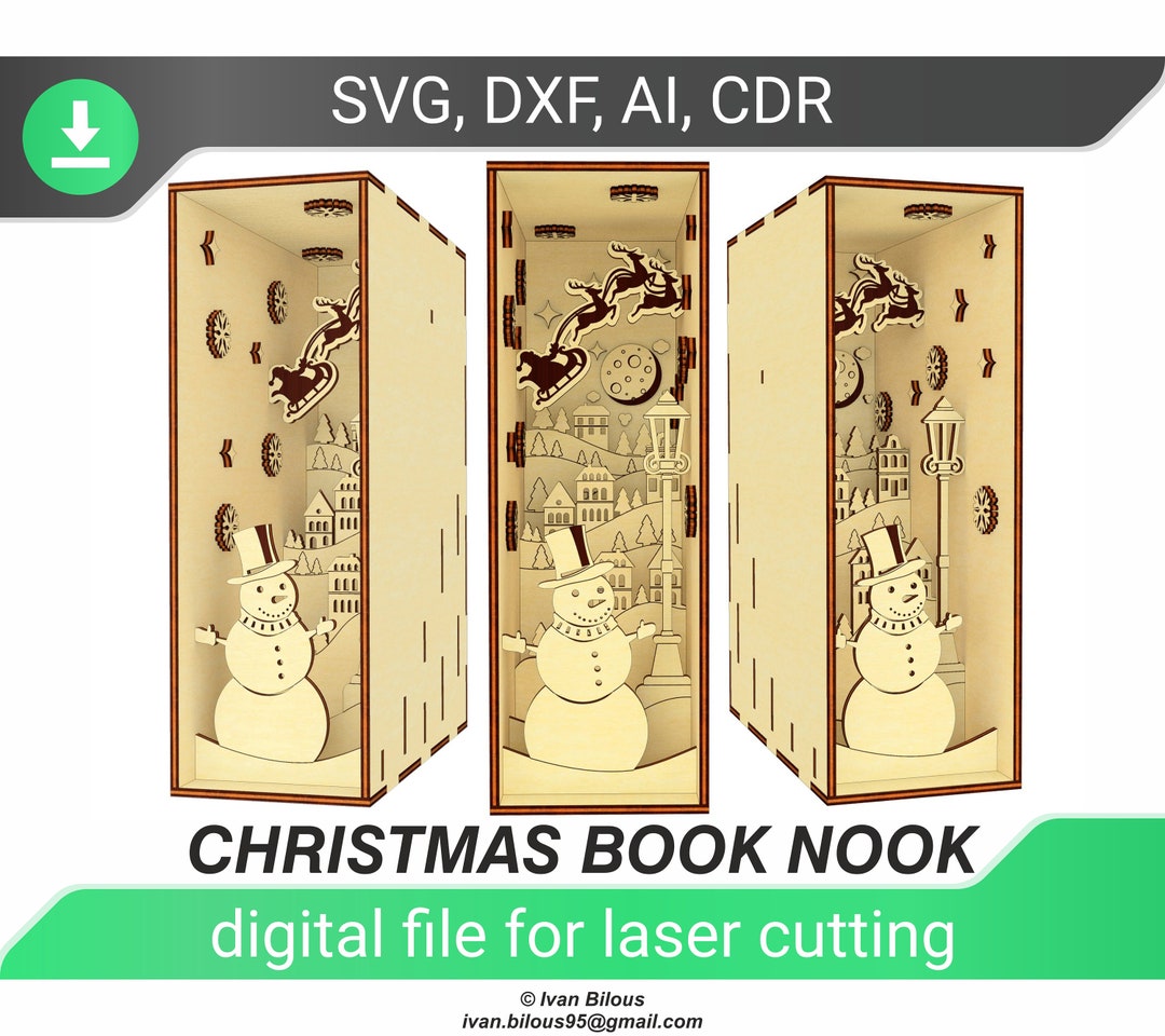 Buy Christmas Book Nook SVG Laser Cut File, Shelf Insert Book Nook ...