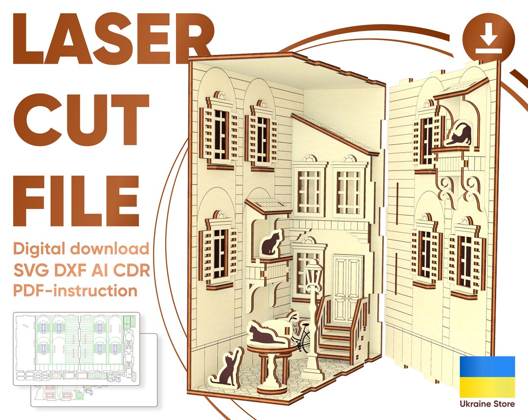 French Yard Book Nook - Laser File, SVG Shelf Insert File, Instant ...