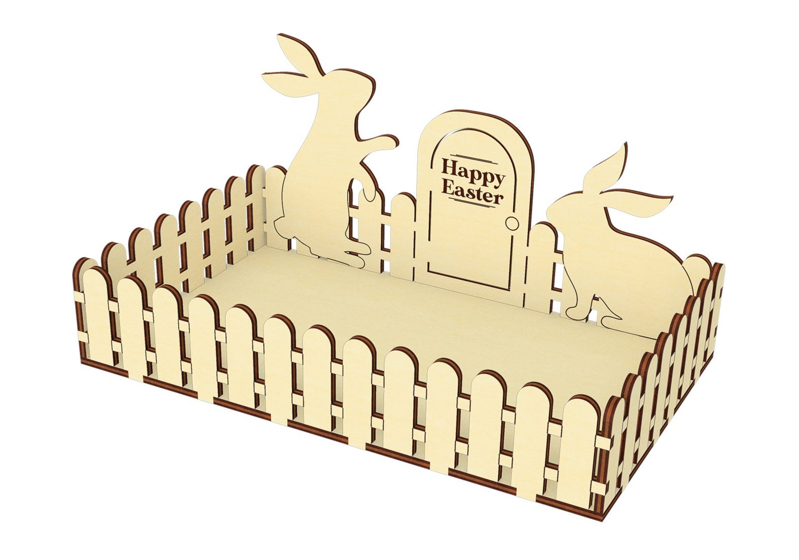 Easter fence box with bunnies laser cutting file digital | Etsy