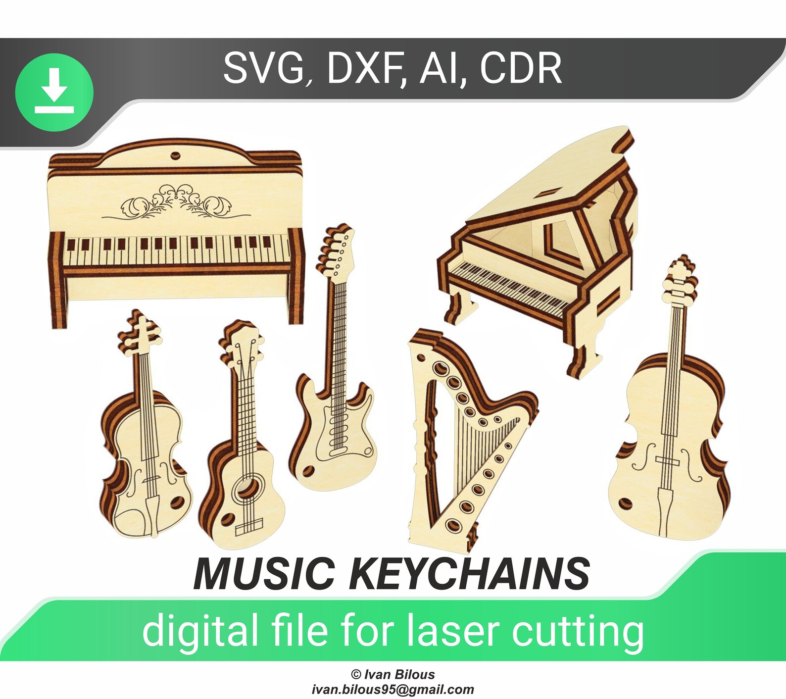 Musical Keychains Laser Cut Files Glowforge Pattern | Etsy