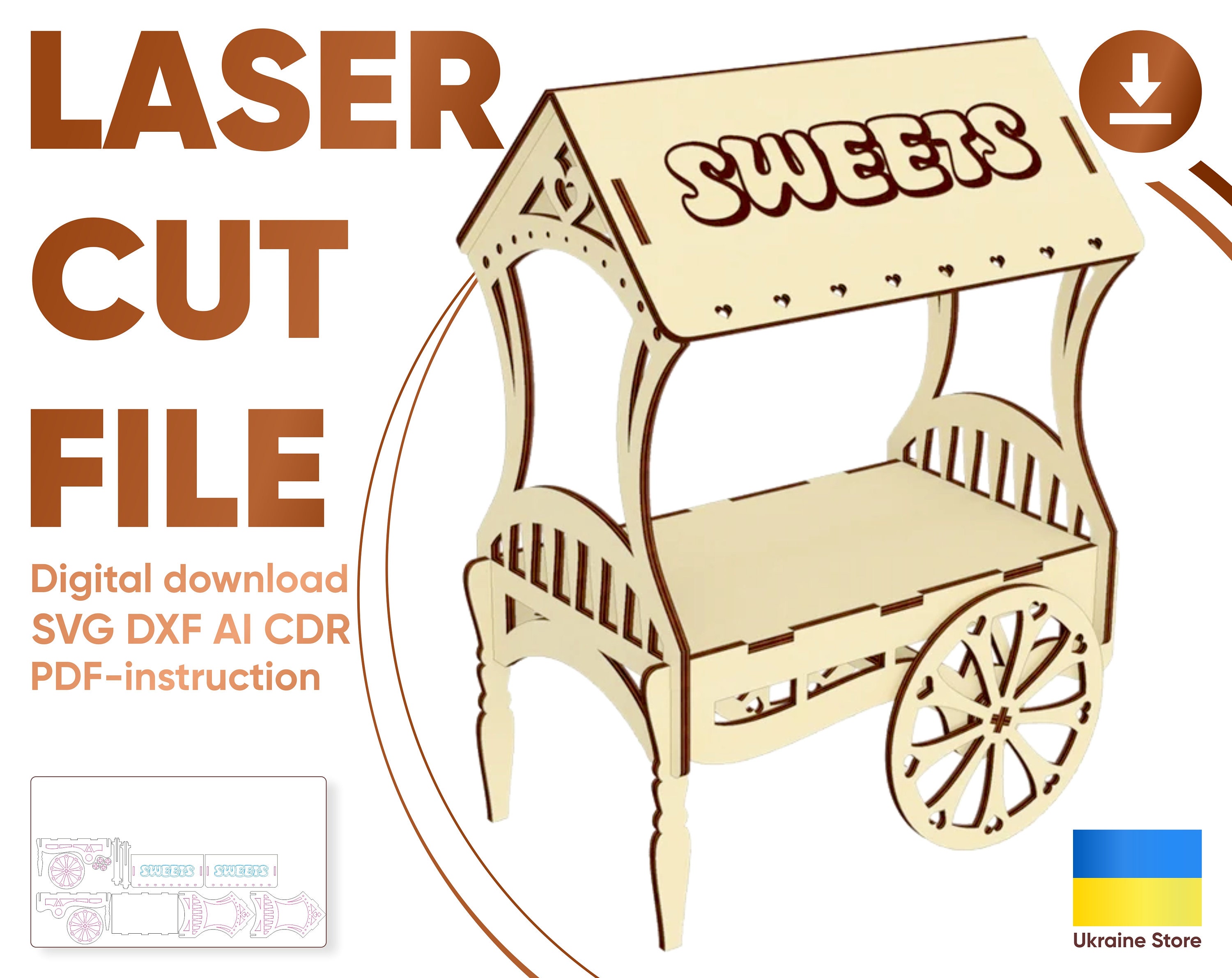 Sweet Cart, Svg Laser Cut File Glowforge Pattern - Etsy UK