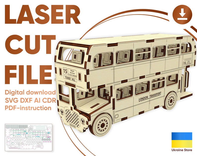 Double Decker London Bus SVG Laser Cut Files 3d Puzzle - Etsy UK