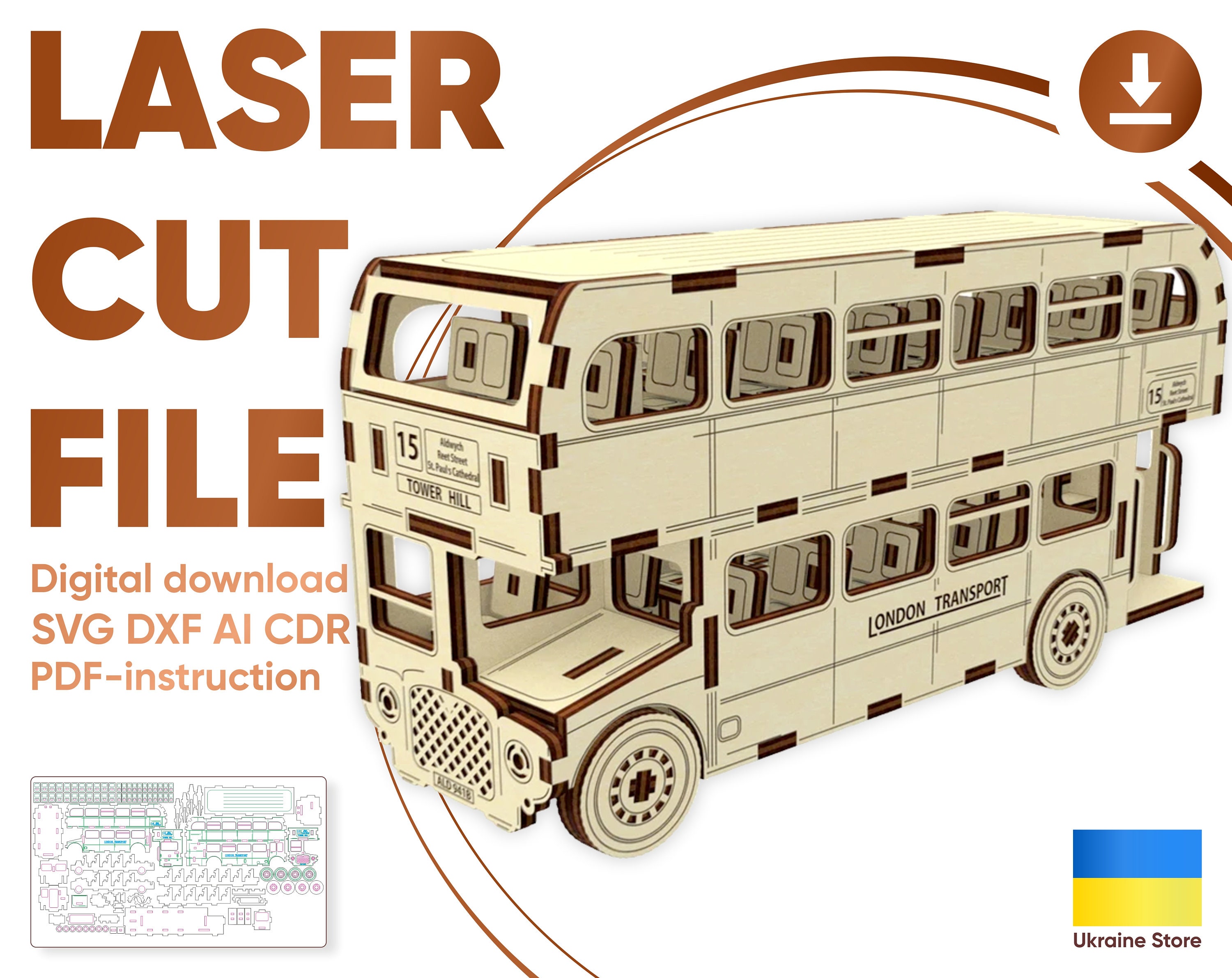 Double Decker London Bus SVG Laser Cut Files 3d Puzzle - Etsy UK