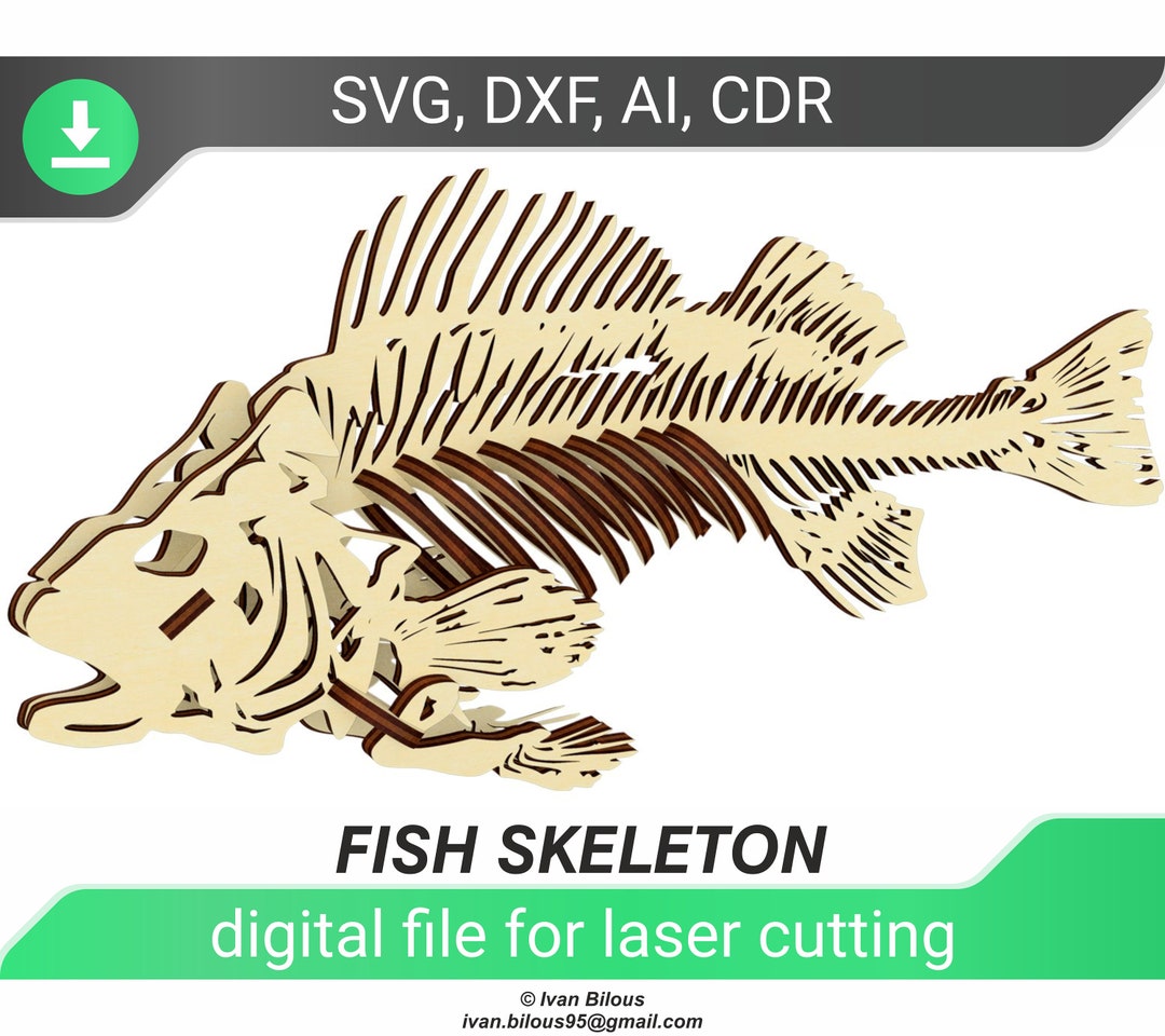 Laser Cut Fish Skeleton SVG File: CNC DXF Template (digital Download ...