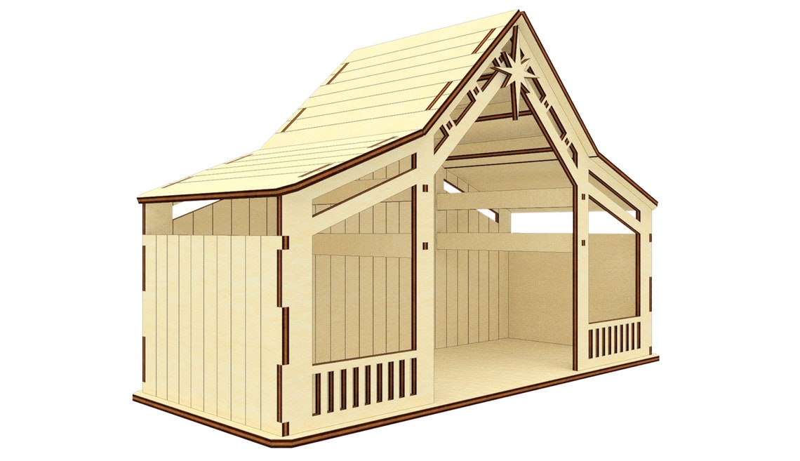 Christmas Barn Laser Cut File CNC Plan Glowforge Pattern | Etsy