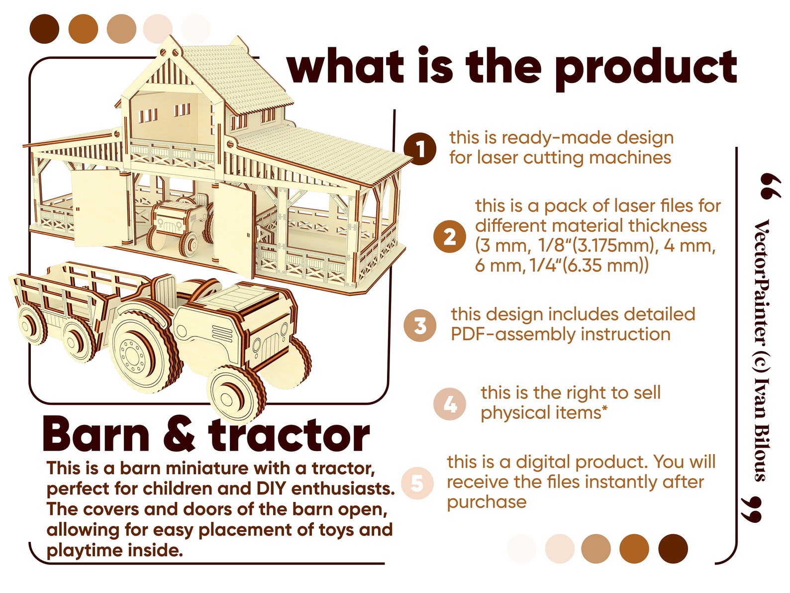 Farm Barn Dollhouse - SVG Laser Cut File, Tractor Digital Plan for ...