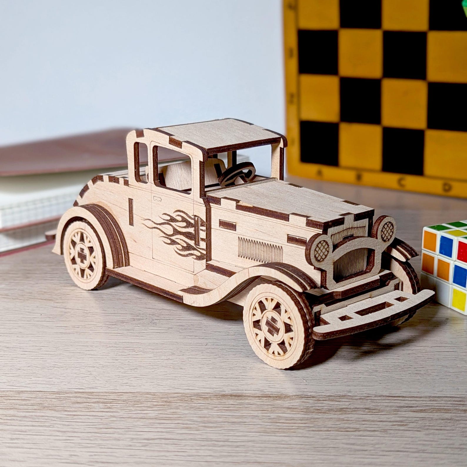 Car Model - Laser Cut File, Plywood Wooden Vehicle Miniature Project ...