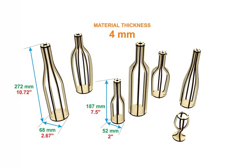 3D Bottles Laser Cut Design - SVG Plan of Vials for Cutting Machines - Etsy