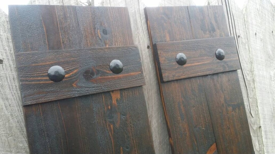 Wood Shutters 2 Exterior Cedar Shutters With Black Clavos Nails - Board ...