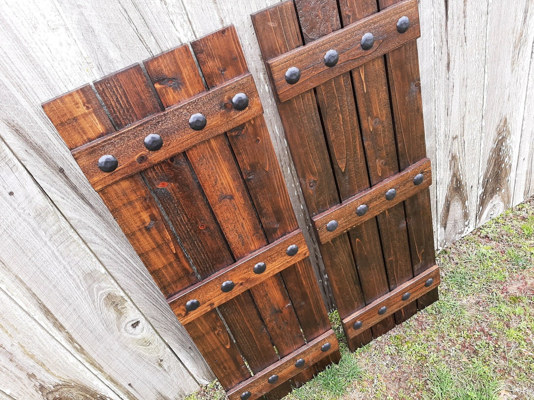 Wood Shutters 2 Board and Batten Exterior Cedar Shutters With Black ...
