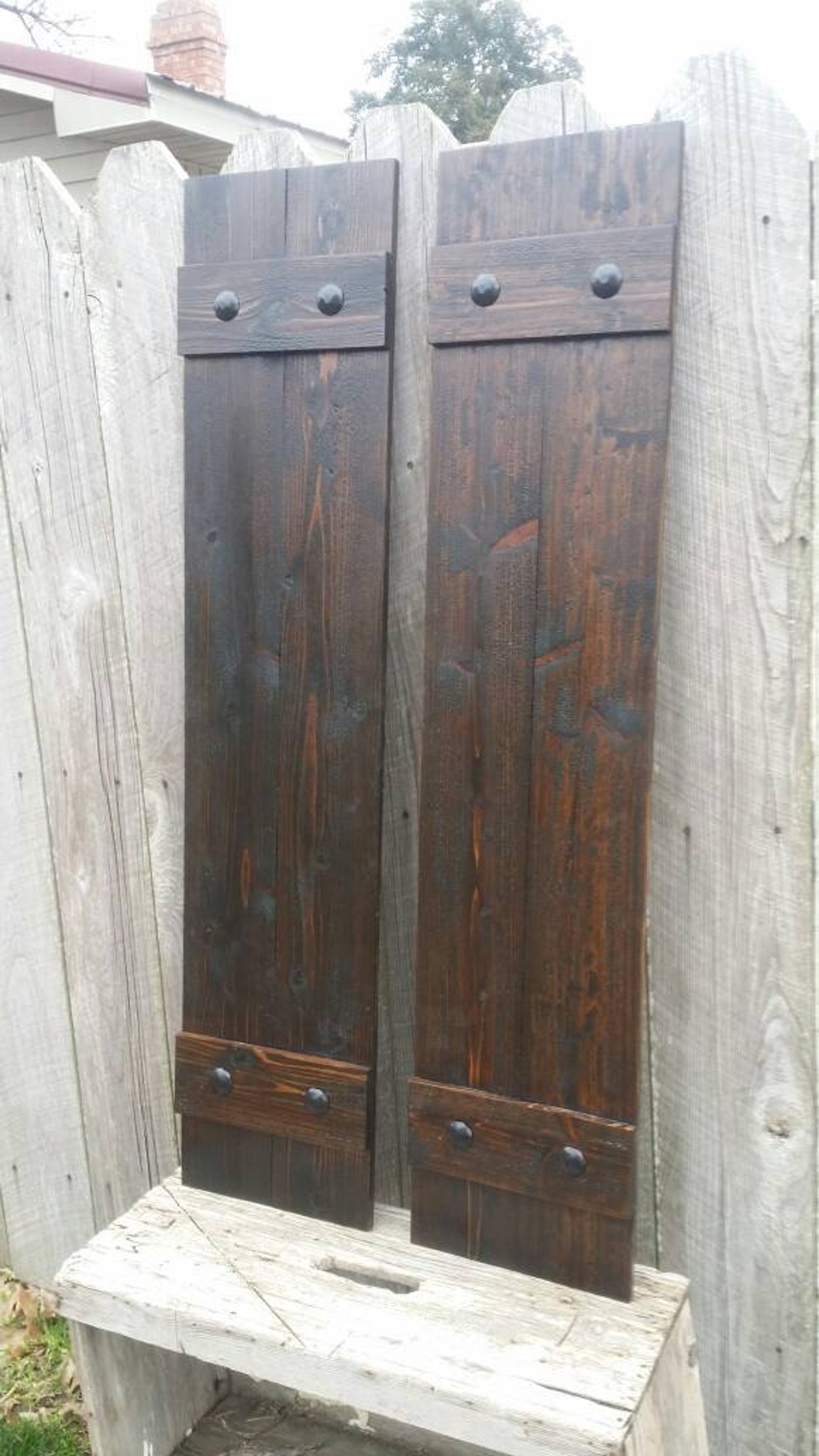 Wood Shutters 2 Exterior Cedar Shutters With Black Clavos - Etsy