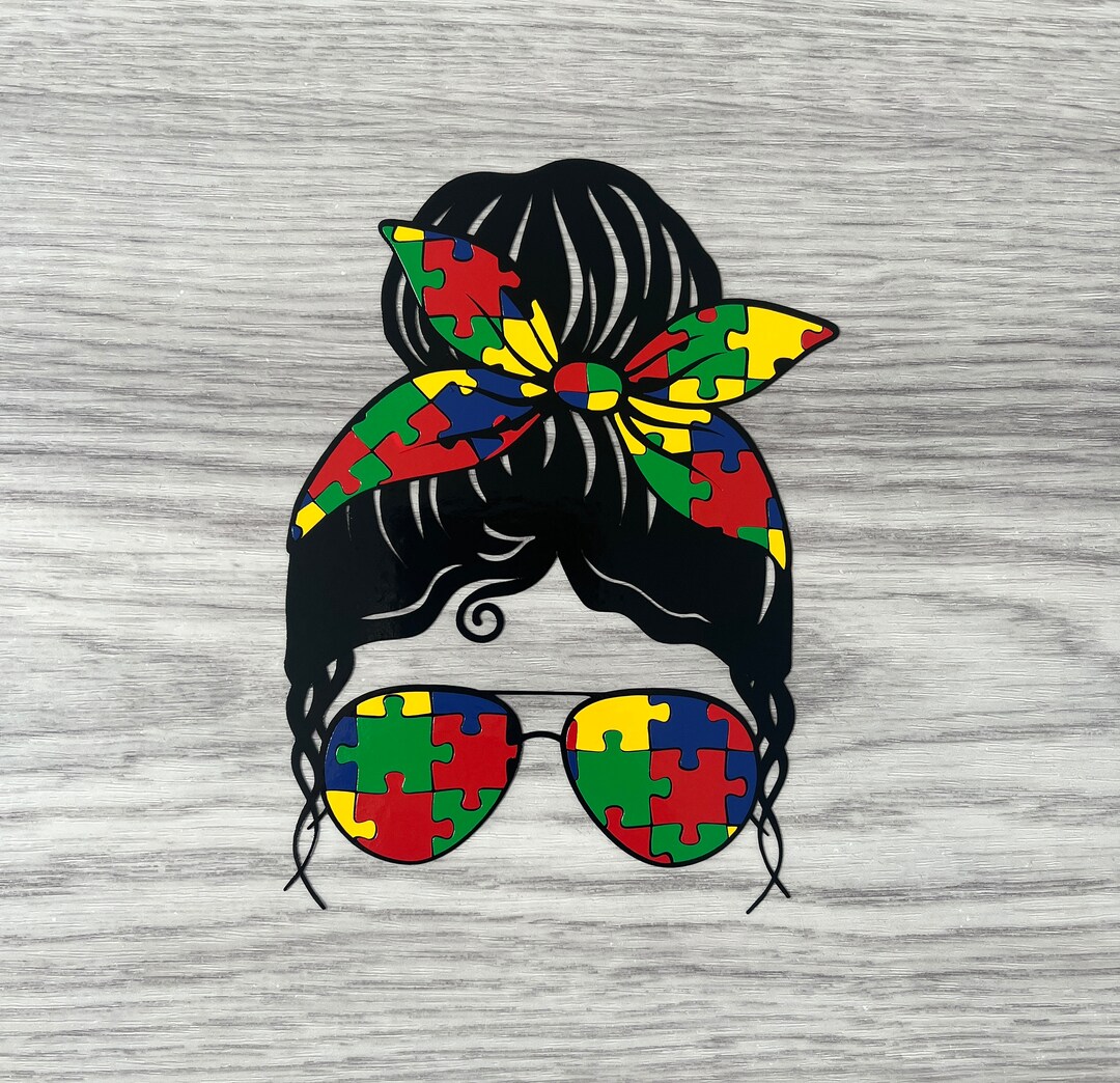 Messy Bun Mum Life / Puzzle Piece / Autism Awareness / Support Vinyl ...