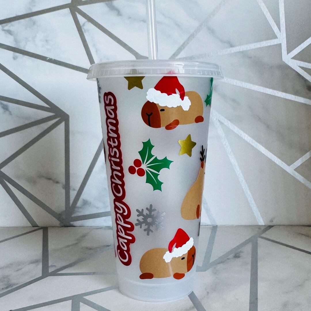 Cappy Christmas Capybara Cold Cup 24oz BPA Free Custom Drinks Starbucks ...