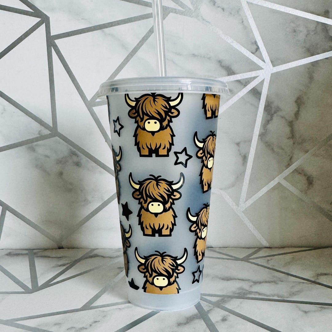 Highland Cow Heilan Coo Cold Cup 24oz BPA Free Custom Cold Cup Drinks ...