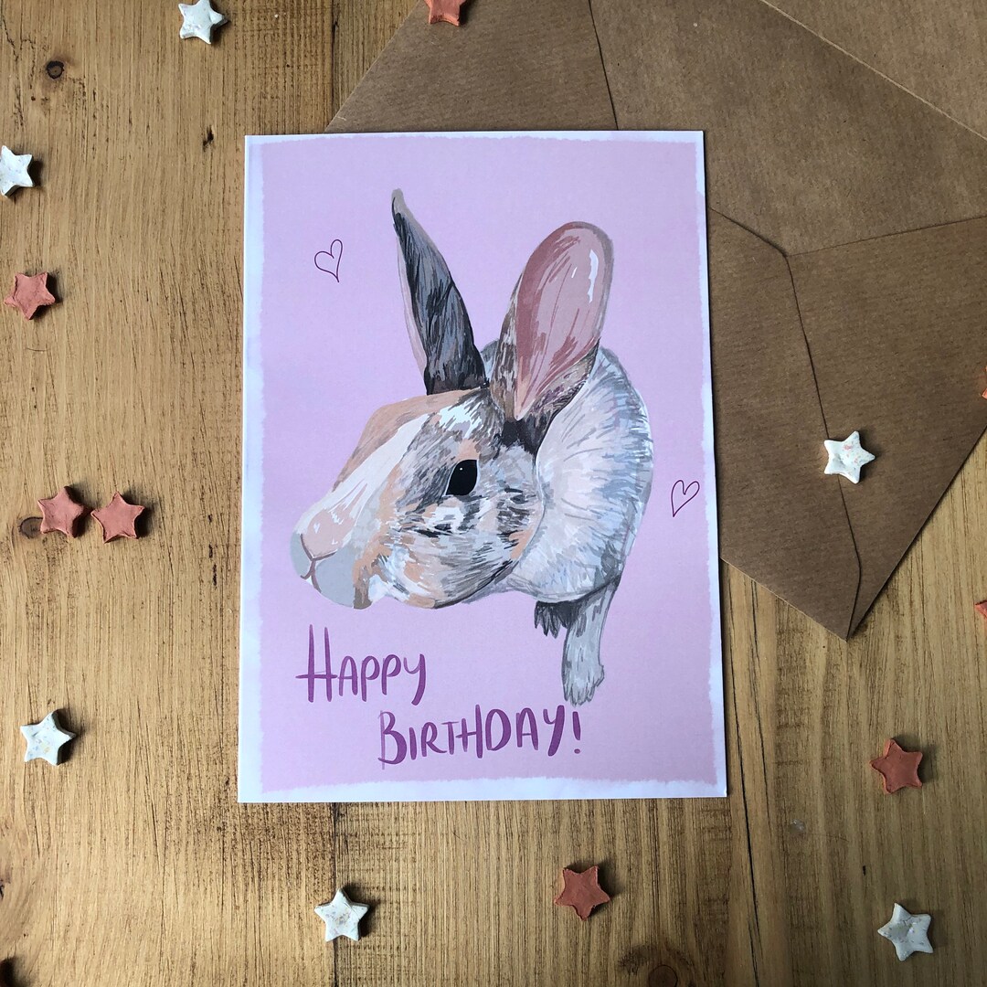 Bunny Rabbit Pink Birthday Card for Her Pink Children Girly Cute ...