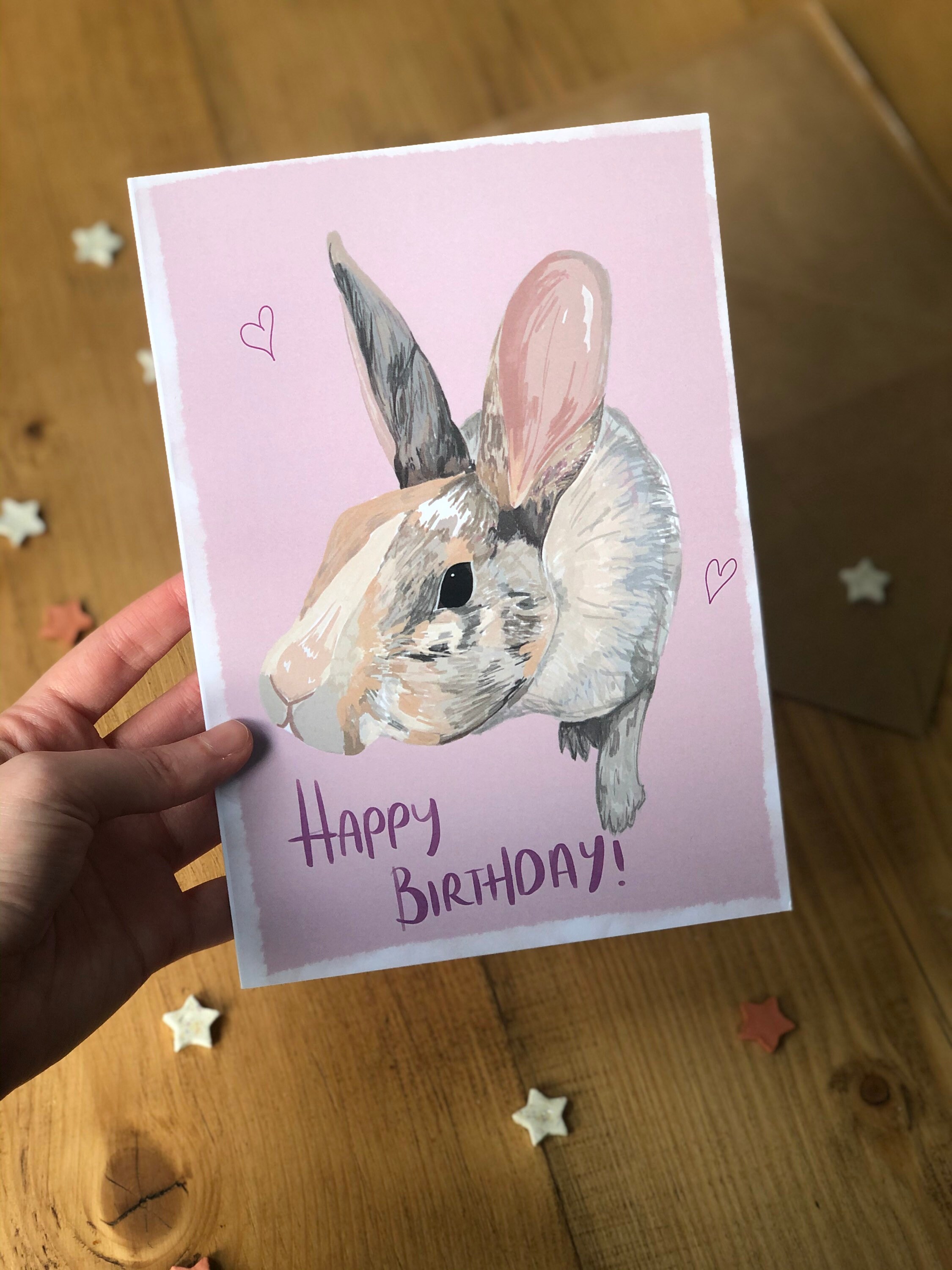 Bunny Rabbit Pink Birthday Card for Her Pink Children | Etsy