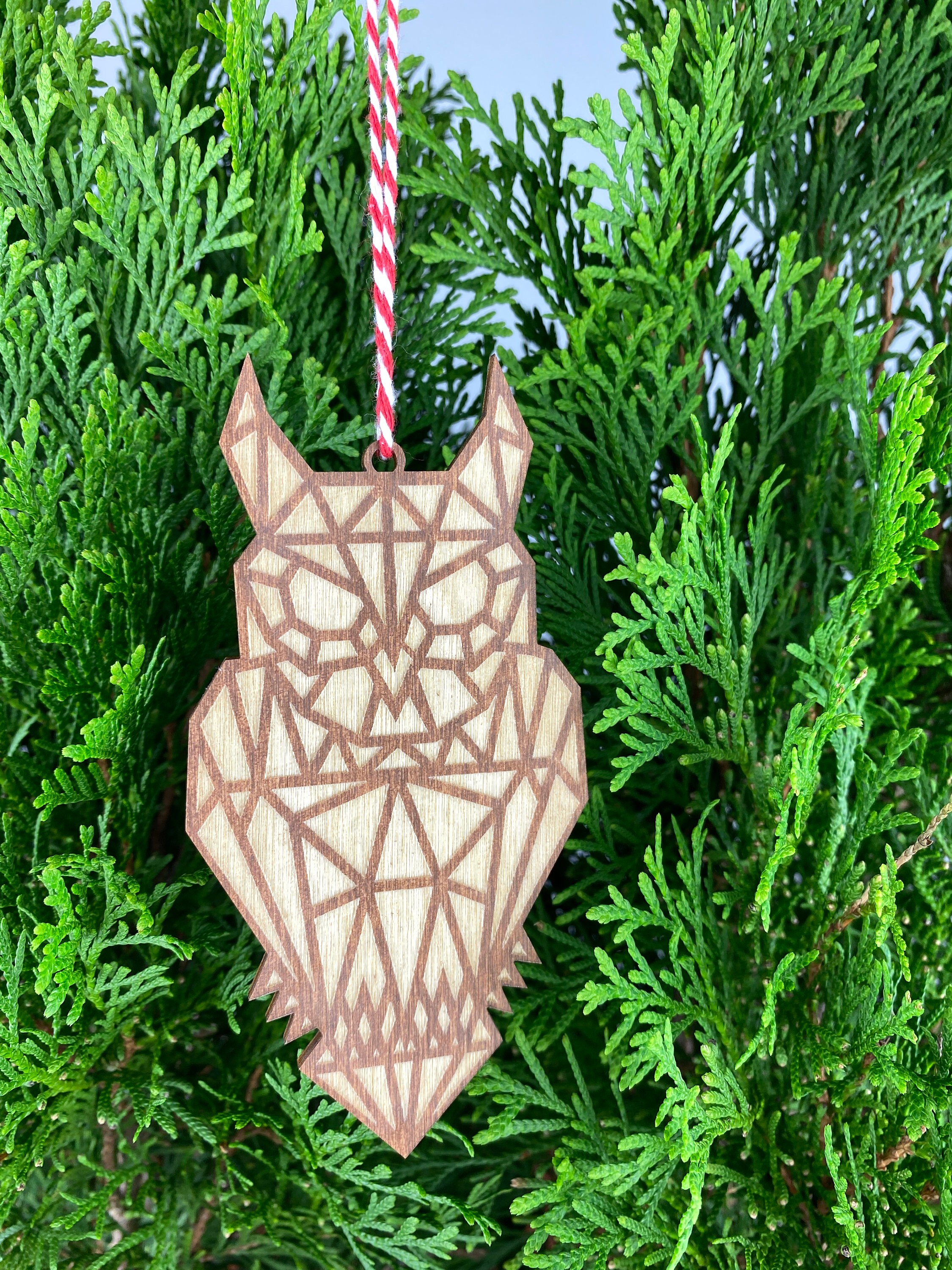 Geometric Christmas Ornament Wooden Owl Christmas - Etsy