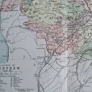 1902 Renfrew shire County Map. Antique Scottish Map. Original 121 Years ...