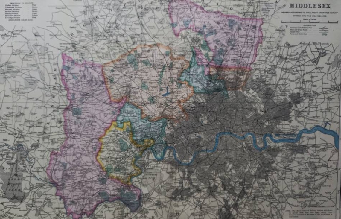 1908 Antique Map of Middlesex, Large Size Original Map, Cartography ...