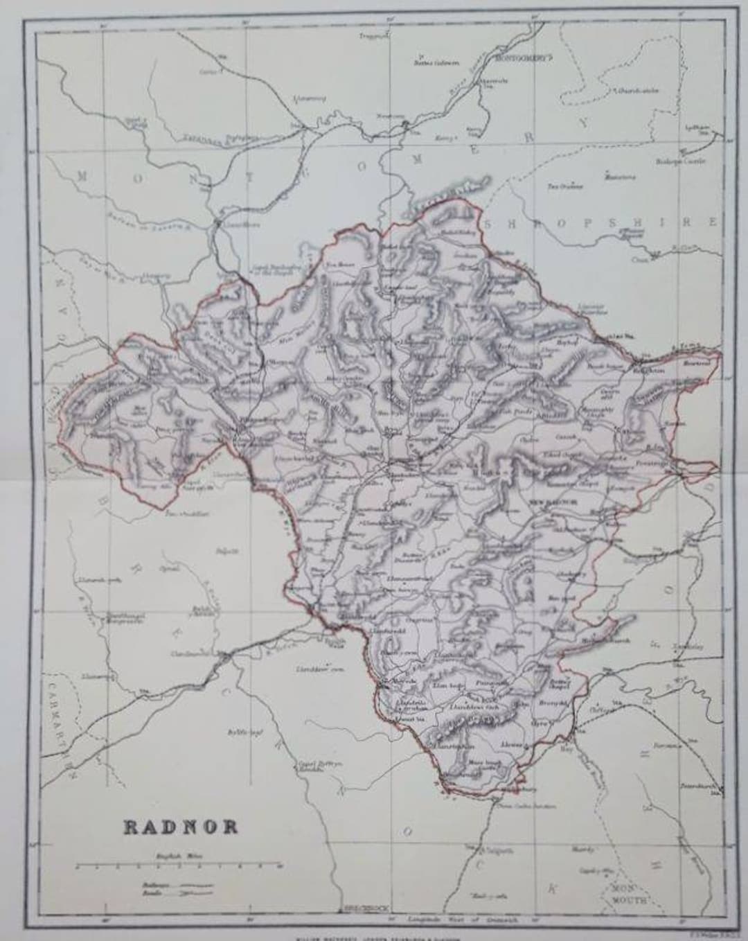 1895 Antique Radnor (shire) Map, Welsh County Map | Cartography ...