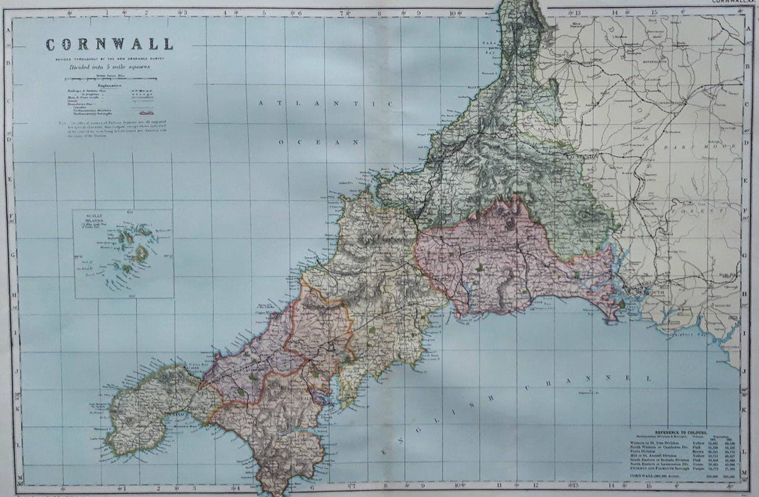 1905 Cornwall Map. Large Size Antique Original. 120 Years Old, Penzance ...