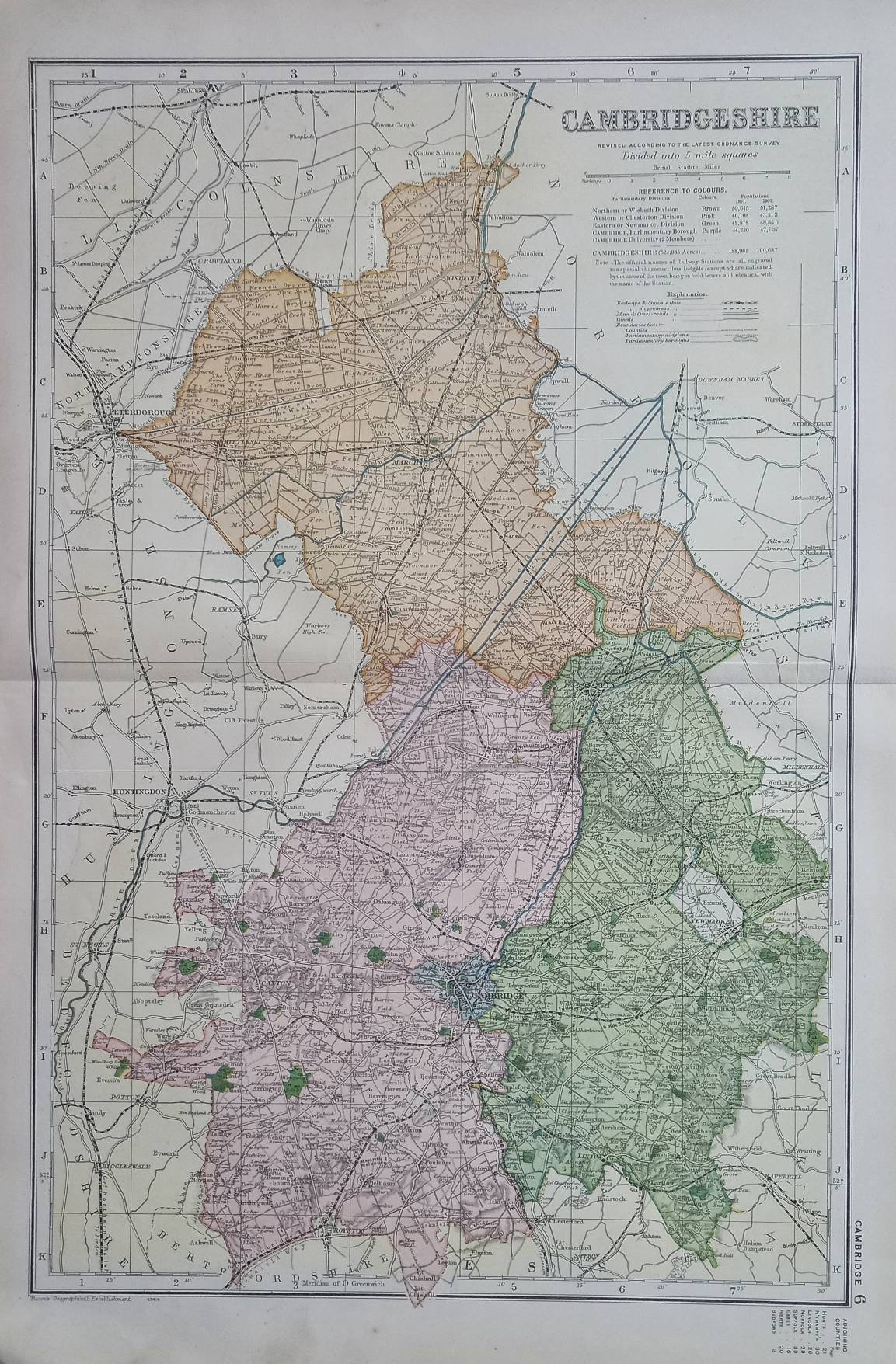 1904 Cambridgeshire Antique County Map. 119 Years Old. Large Size ...
