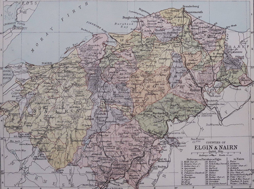 1882 Elgin and Nairn Counties Original Antique Map. 140 Years Old ...
