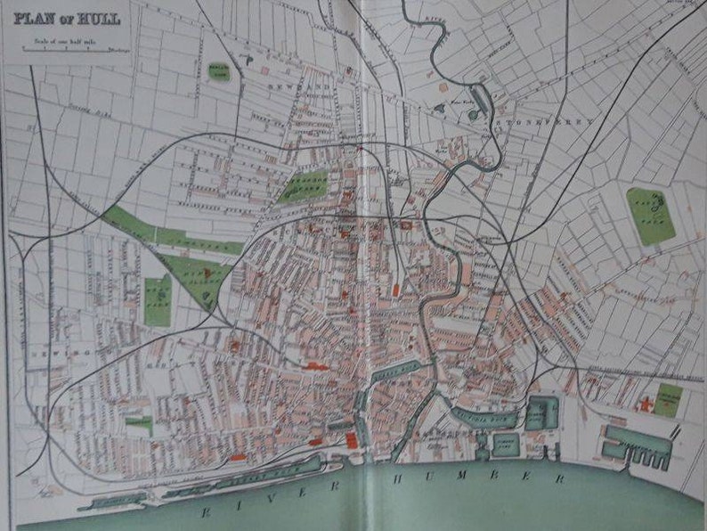 1895 Antique Hull City Map. English County/city. Original Map ...