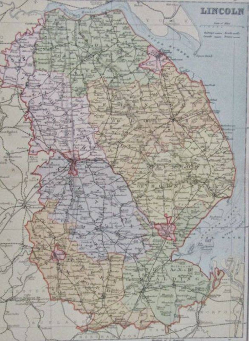 1895 Antique Lincolnshire County Map England County Map - Etsy
