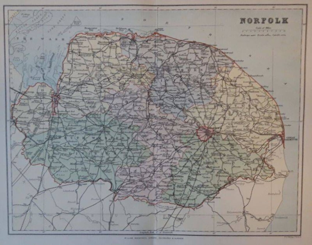 1895 Antique Norfolk Map, English County Map. Norfolk Broads ...