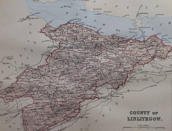 1893 Linlithgow County Map west Lothian Scotland. - Etsy