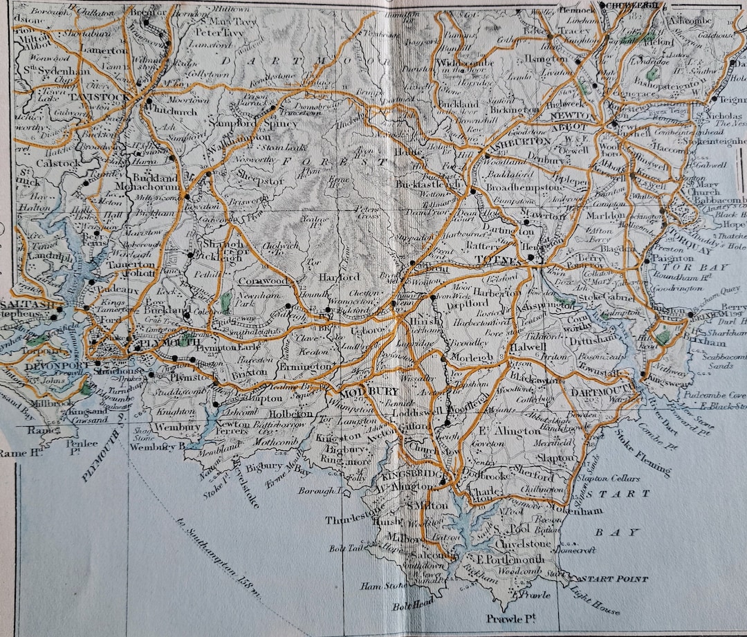 1906 Antique South Devon Road Map. Original Edwardian Map Print ...
