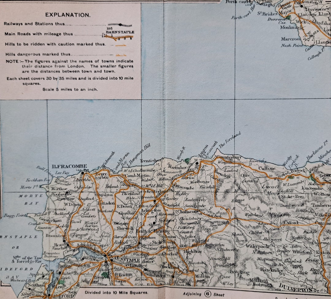 1906 Antique North Devon/north Somerset Road Map. Original Edwardian ...