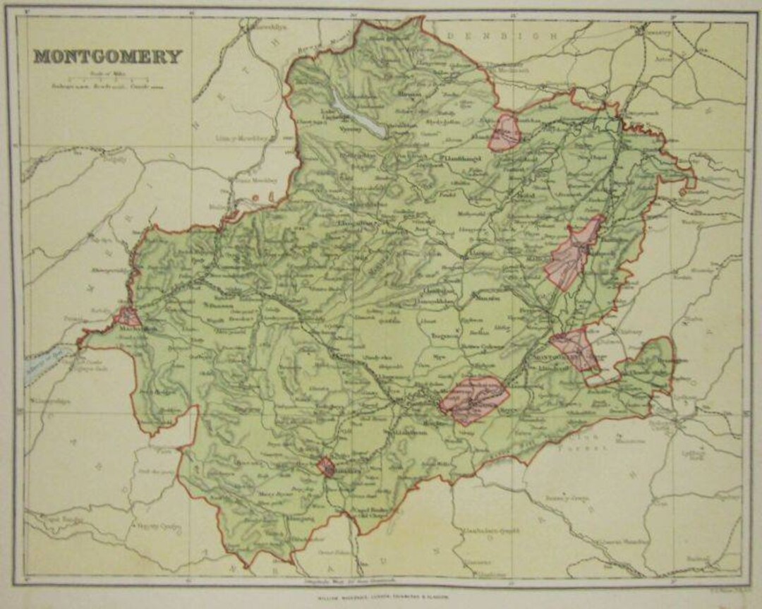1895 Antique Montgomeryshire County Map. Powys. Wales Cymru - Etsy