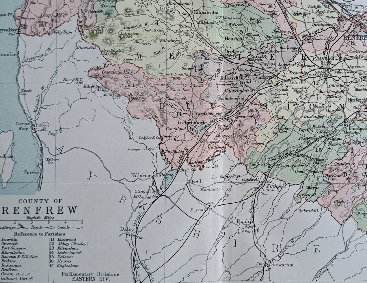 1902 Renfrew shire County Map. Antique Scottish Map. Original 121 Years ...