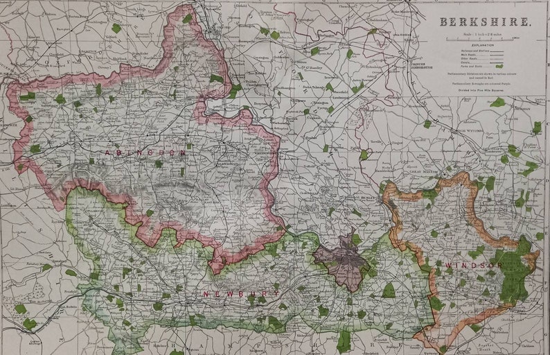 1922 Berkshire County Map. Large Size Original. 100 Years Old. English ...