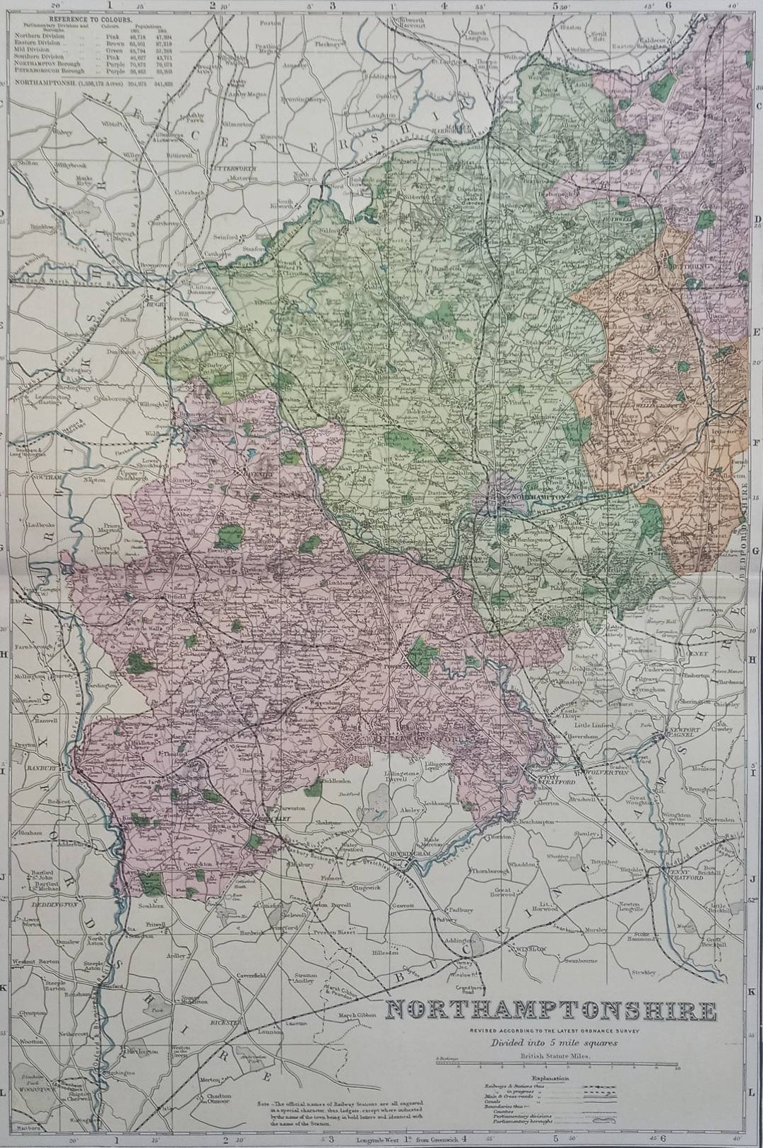 1897 Northamptonshire south Antique County Map. Cartography, 125 Years ...