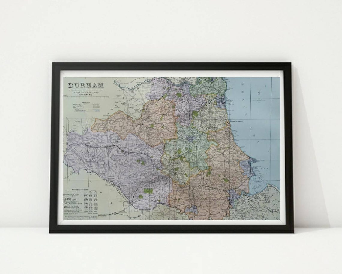 1897 Map of County Durham. Large Size Antique Original Map. 127 Years ...