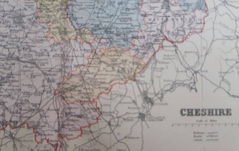 1895 Antique Cheshire County Map, England County Map. Original Map. Victorian Print 129 Yrs Old ...