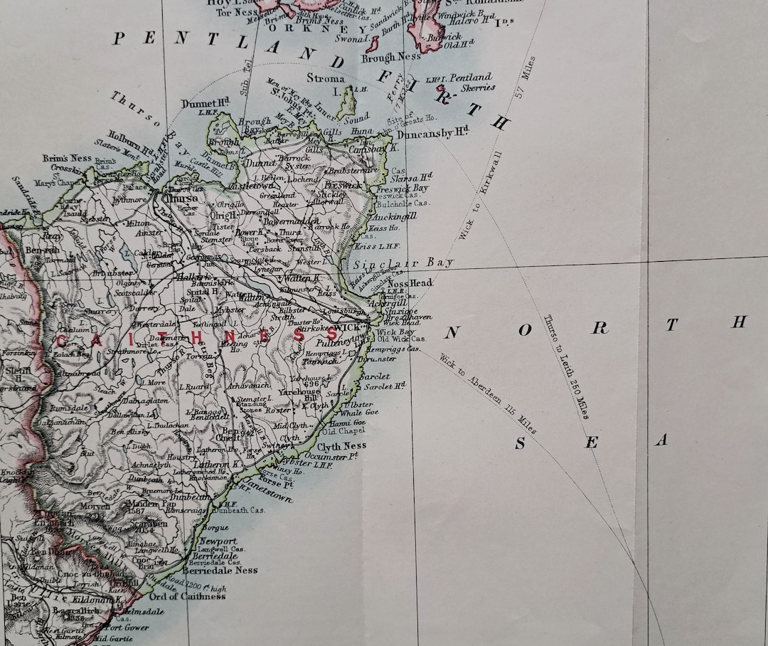 1896 Antique Map | Caithness & John O Groats, North of Scotland Map ...