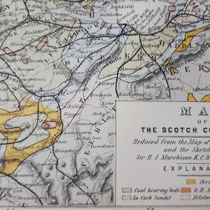 Map of the Scotch (scottish) Coalfields C1880. Antique Original, Ideal ...