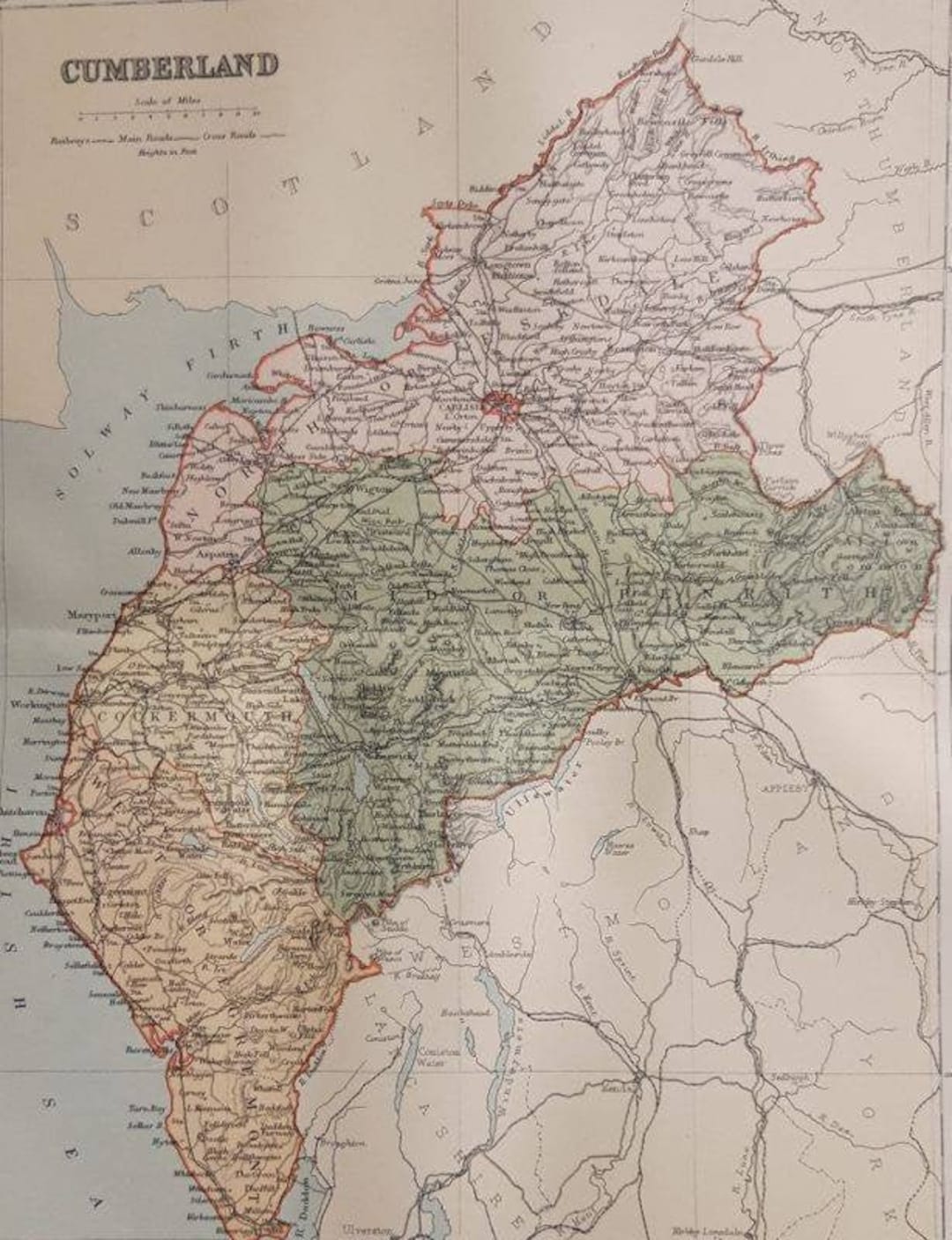 1895 Antique Cumberland Map, English County. Cartography ~ Original Map ...