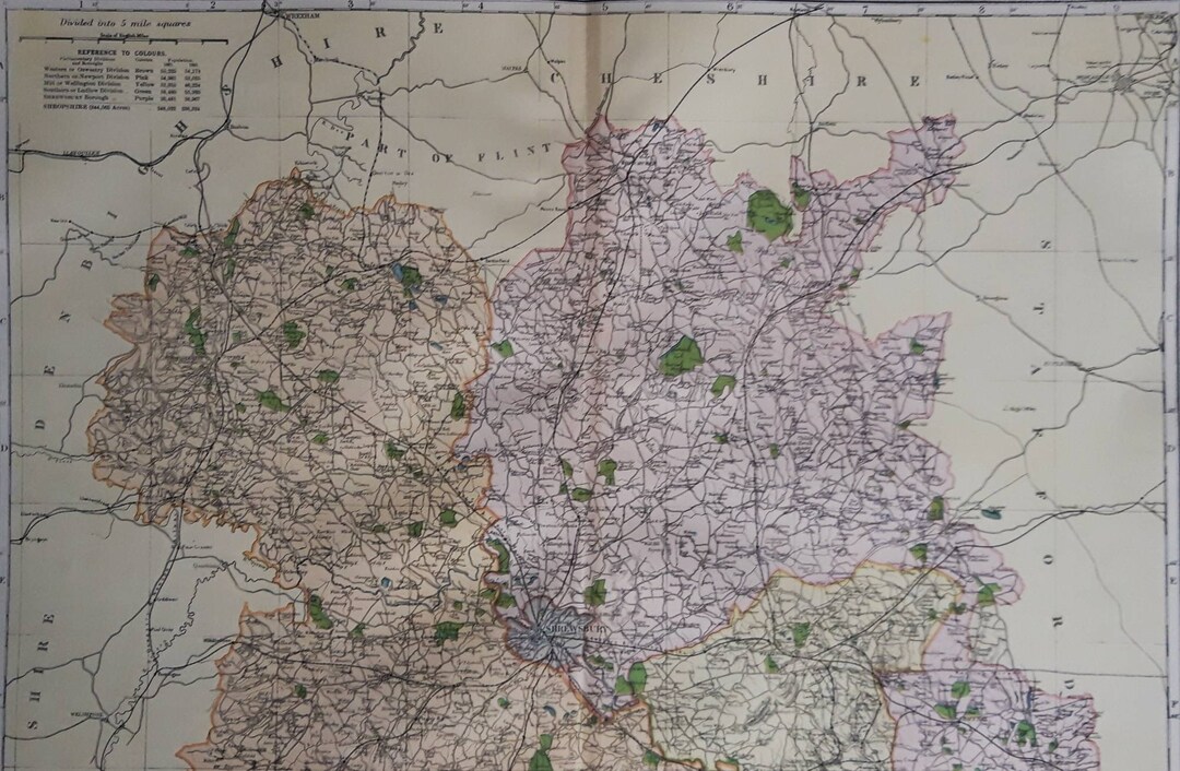 1904 Shropshire County Map (north). England. Large Size. Antique ...