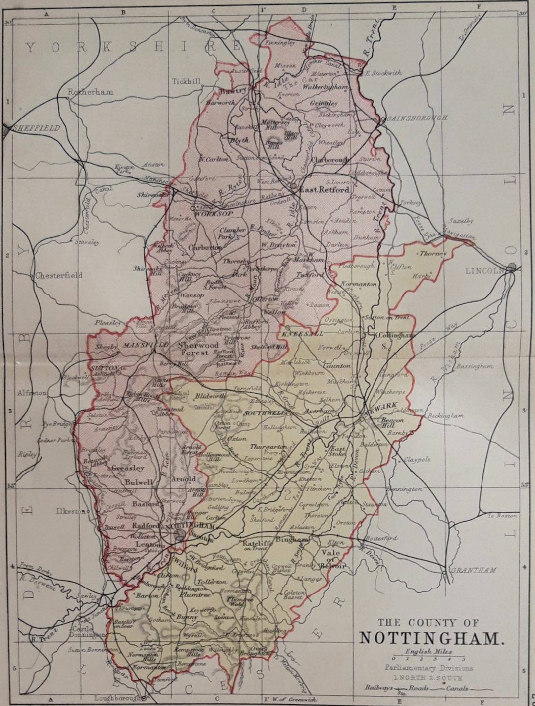 1877 Nottinghamshire County Map | Antique Map England | English County ...