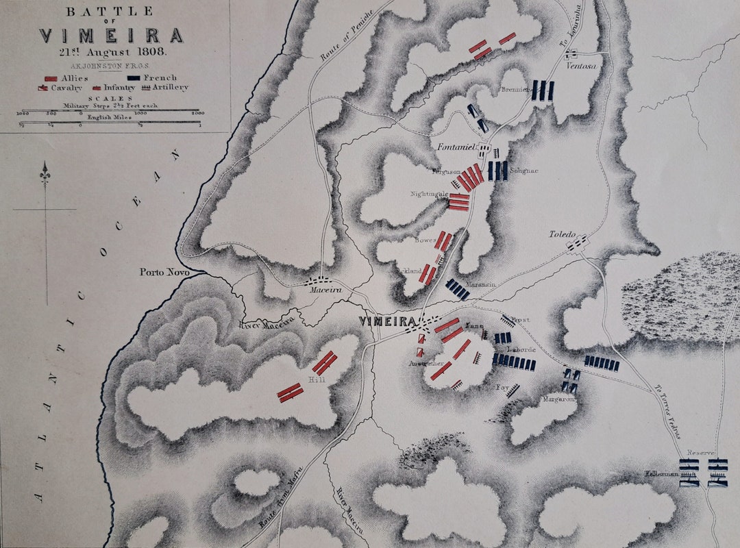 Battle of Vimeiro 1808. 1855 Antique Original Map not Modern. Showing ...